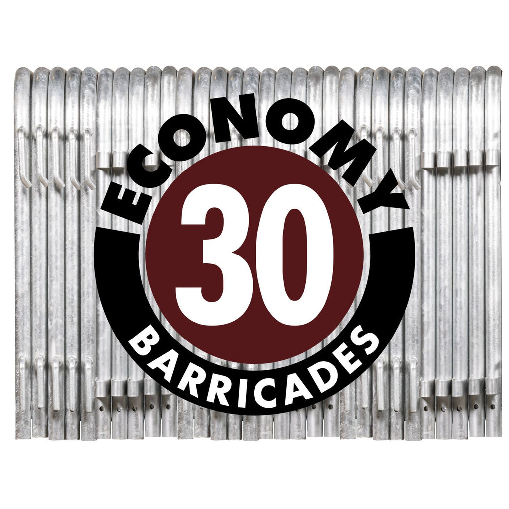 30 Pack - 8.5 Ft Economy Pre-Galvanized Steel Barricades + Storage Cart ...