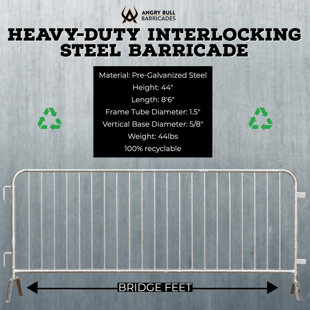 Heavy Duty Interlocking Steel Barricade, 8.5 Ft. - Angry Bull ...