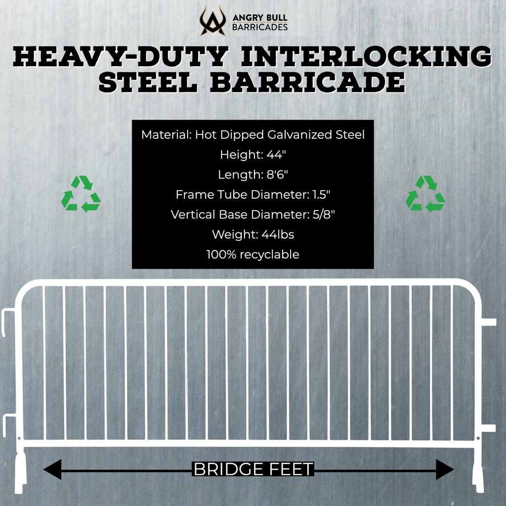 Heavy Duty Interlocking Steel Barricade, 8.5 Ft. - Angry Bull ...