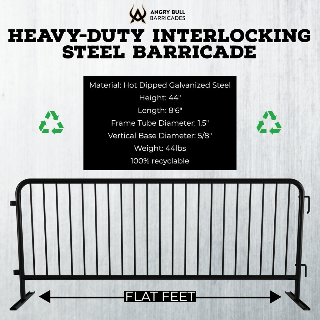 Heavy Duty Interlocking Steel Barricade, 8.5 Ft. - Angry Bull ...