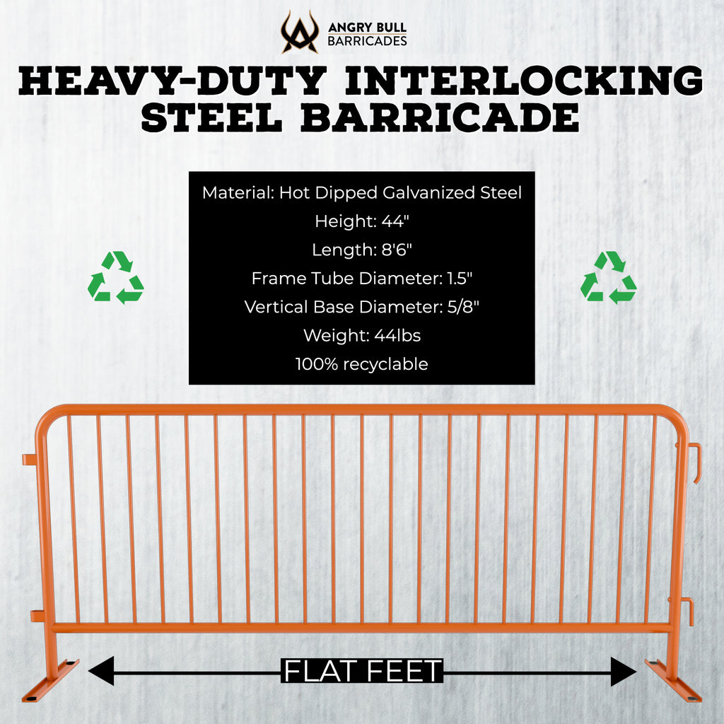 Heavy Duty Interlocking Steel Barricade, 8.5 Ft. - Angry Bull ...