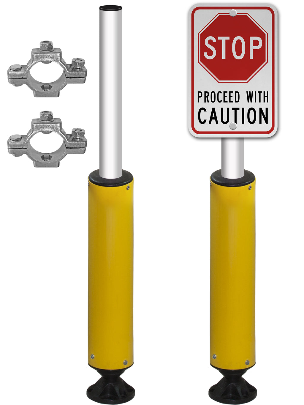 78" Flexible Sign Post with Yellow Bollard & Brackets - Crowd Control ...