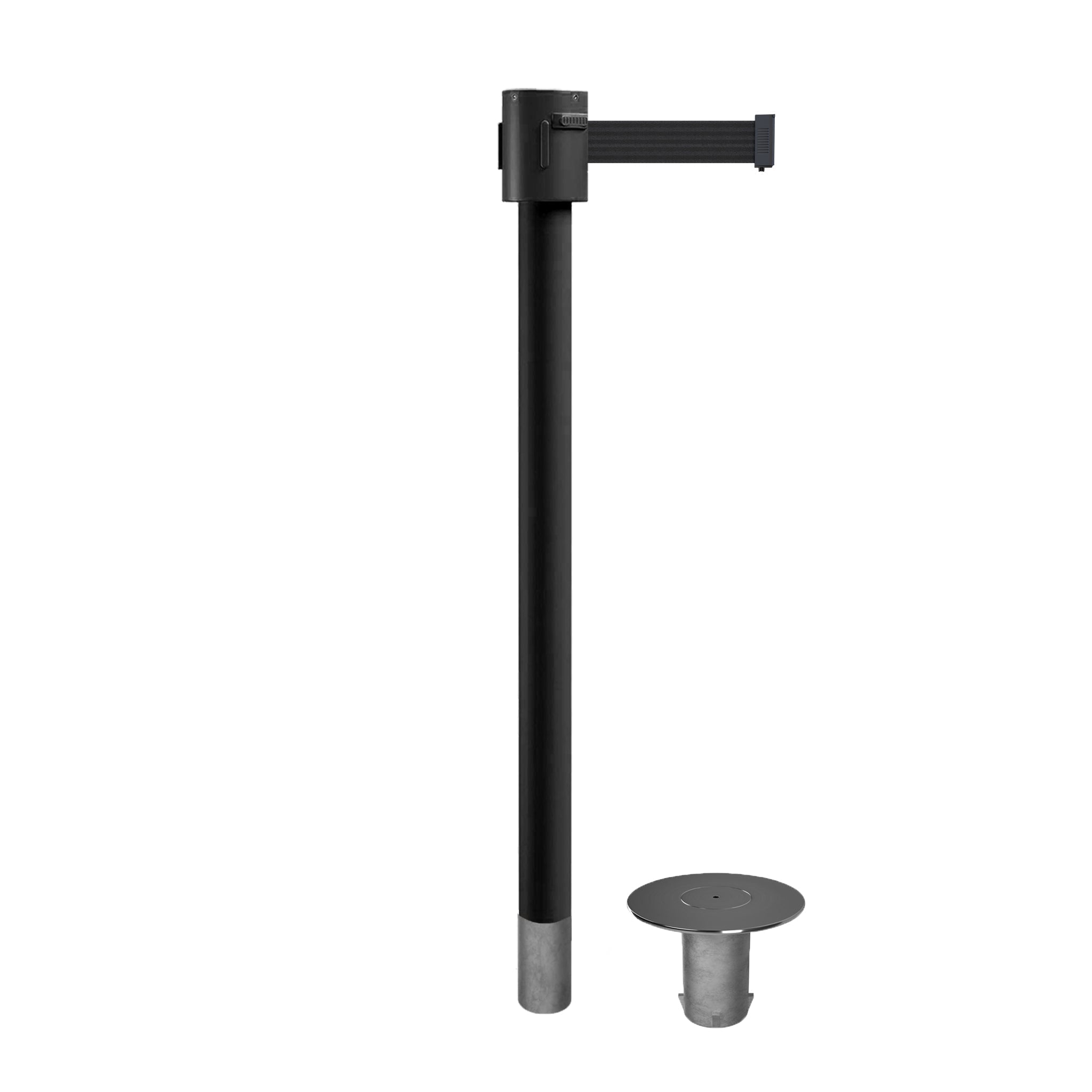 Retractable Belt Barrier Stanchion, Removable Base, Black Powder Coate ...